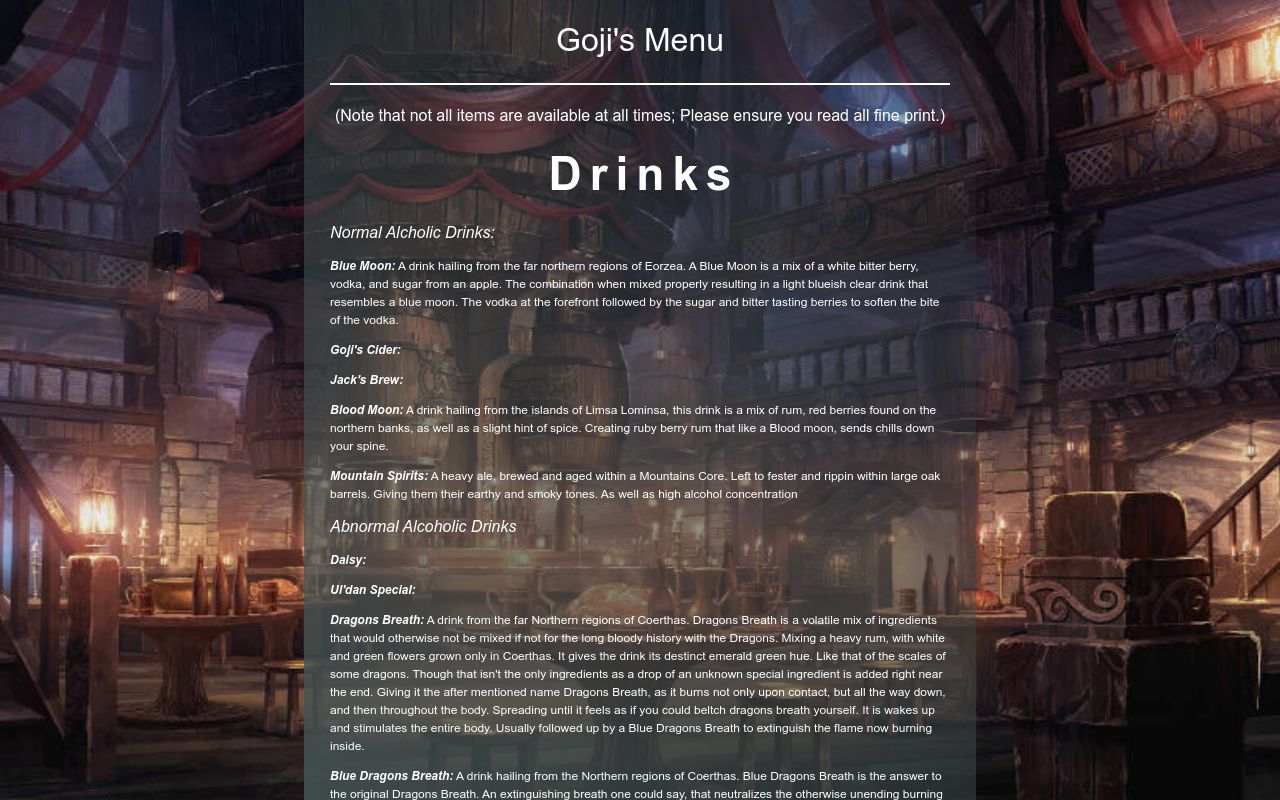 Goji's Menu